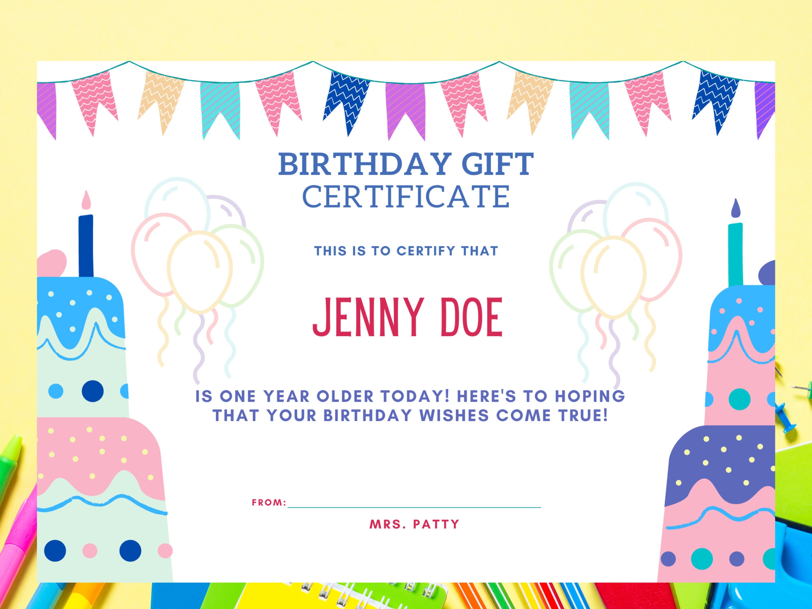 Birthday Certificate Template Printable, Digital Download, Happy ...