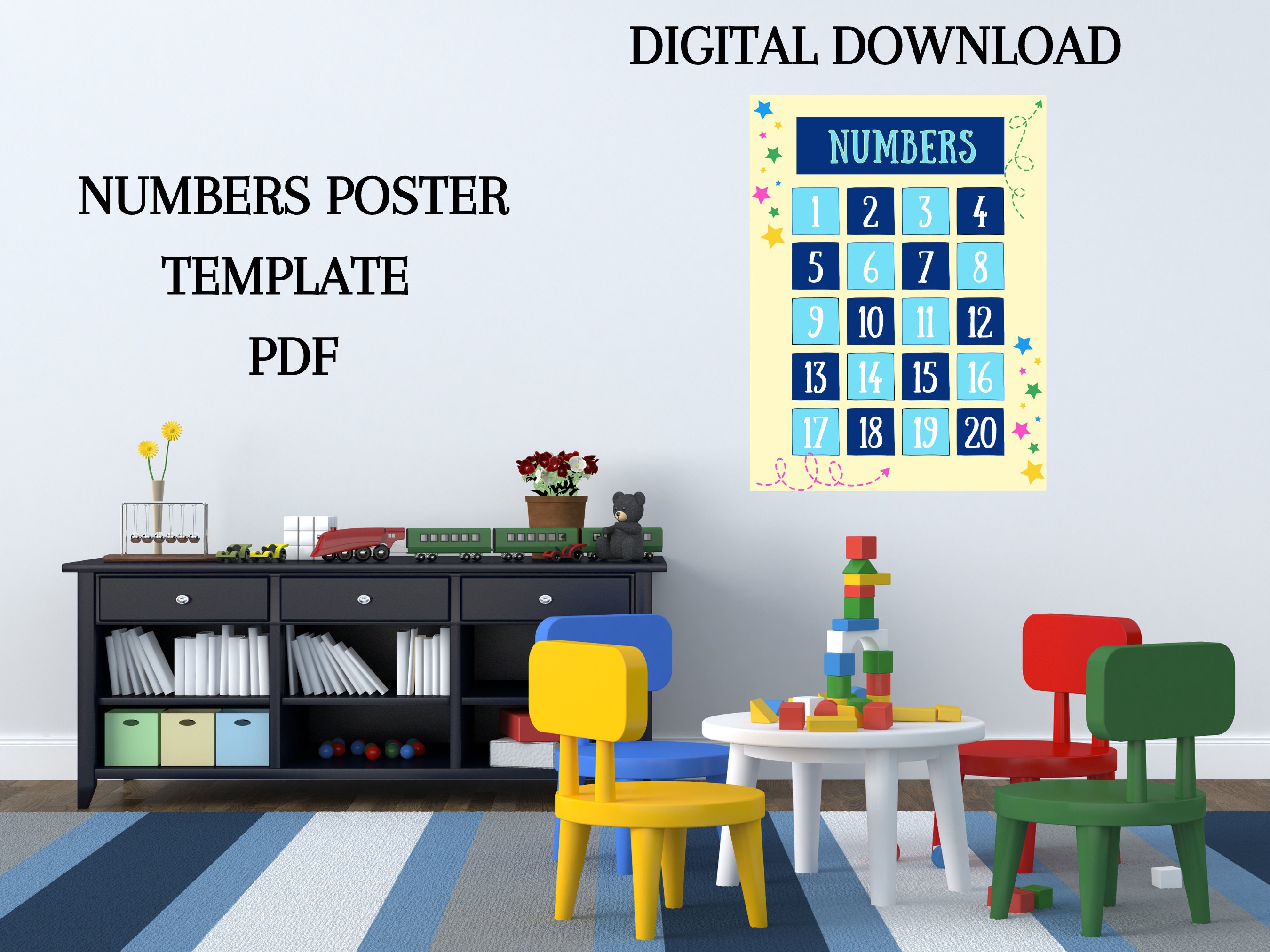 Numbers Poster Template Printable, Childrens Numbers Poster for ...