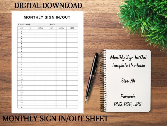 Monthly Sign In/out Sheet Template Printable Student Sign - Etsy