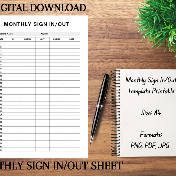 Printable Sign in and Sign Out Template - Etsy