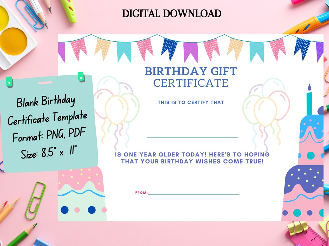 Birthday Certificate Template Printable, Blank, Digital Download, Happy ...