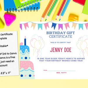 Birthday Certificate Template Printable, Digital Download, Happy ...