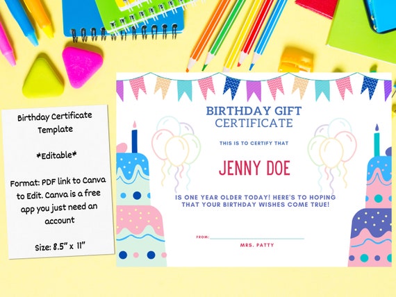 Toddler Birthday Certificates
