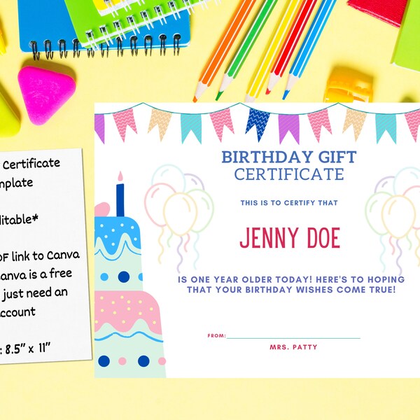 Daycare Birthday Certificate - Etsy