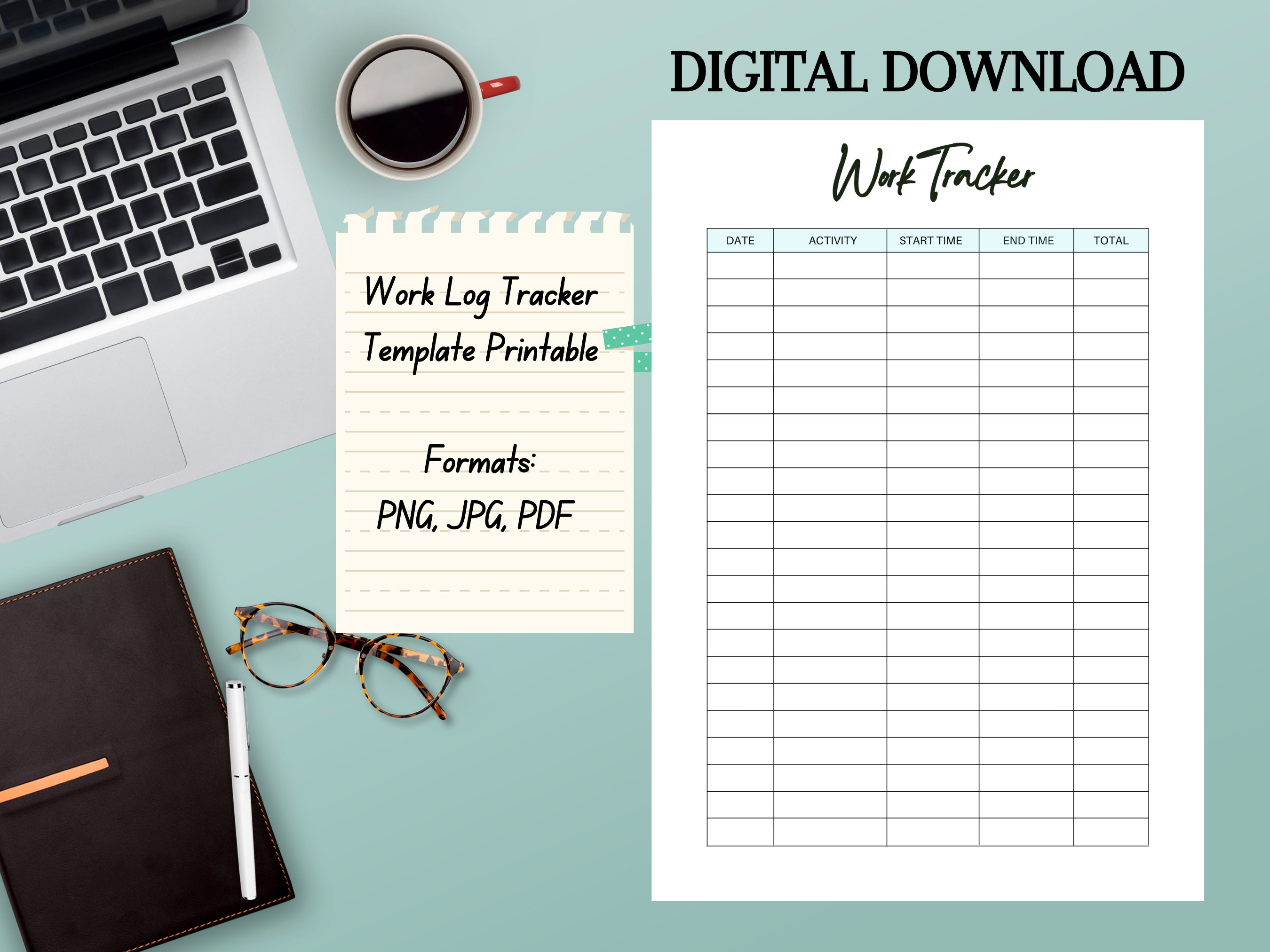 Work Log Tracker Template Printable, Digital Download Work Activity ...