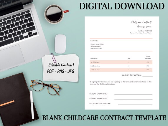 Childcare Contract Template Printable Daycare Contract | Etsy