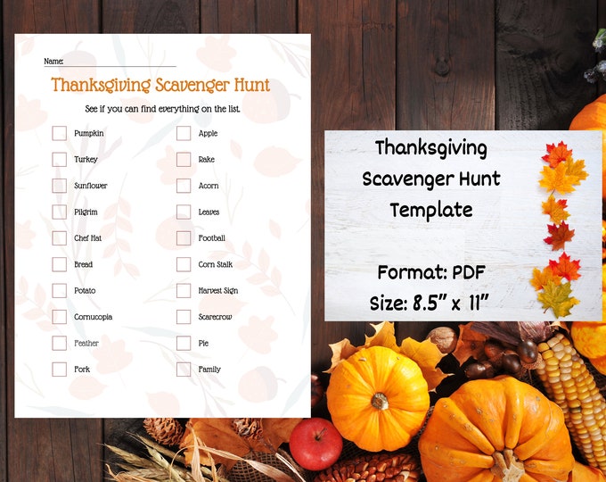Thanksgiving Scavenger Hunt Template, Thanksgiving Scavenger Activity ...