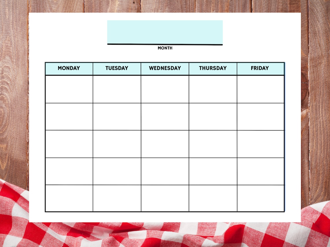 Blank Monthly Menu Calendar Template, Breakfast, Lunch, Snack Monthly ...
