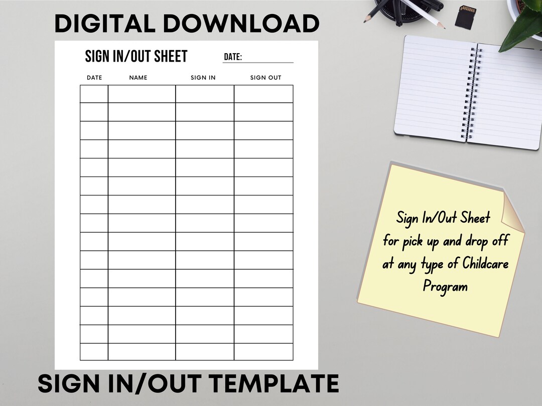 Childcare Daily Sign in Sign Out Template Printable, Weekly Sign in ...