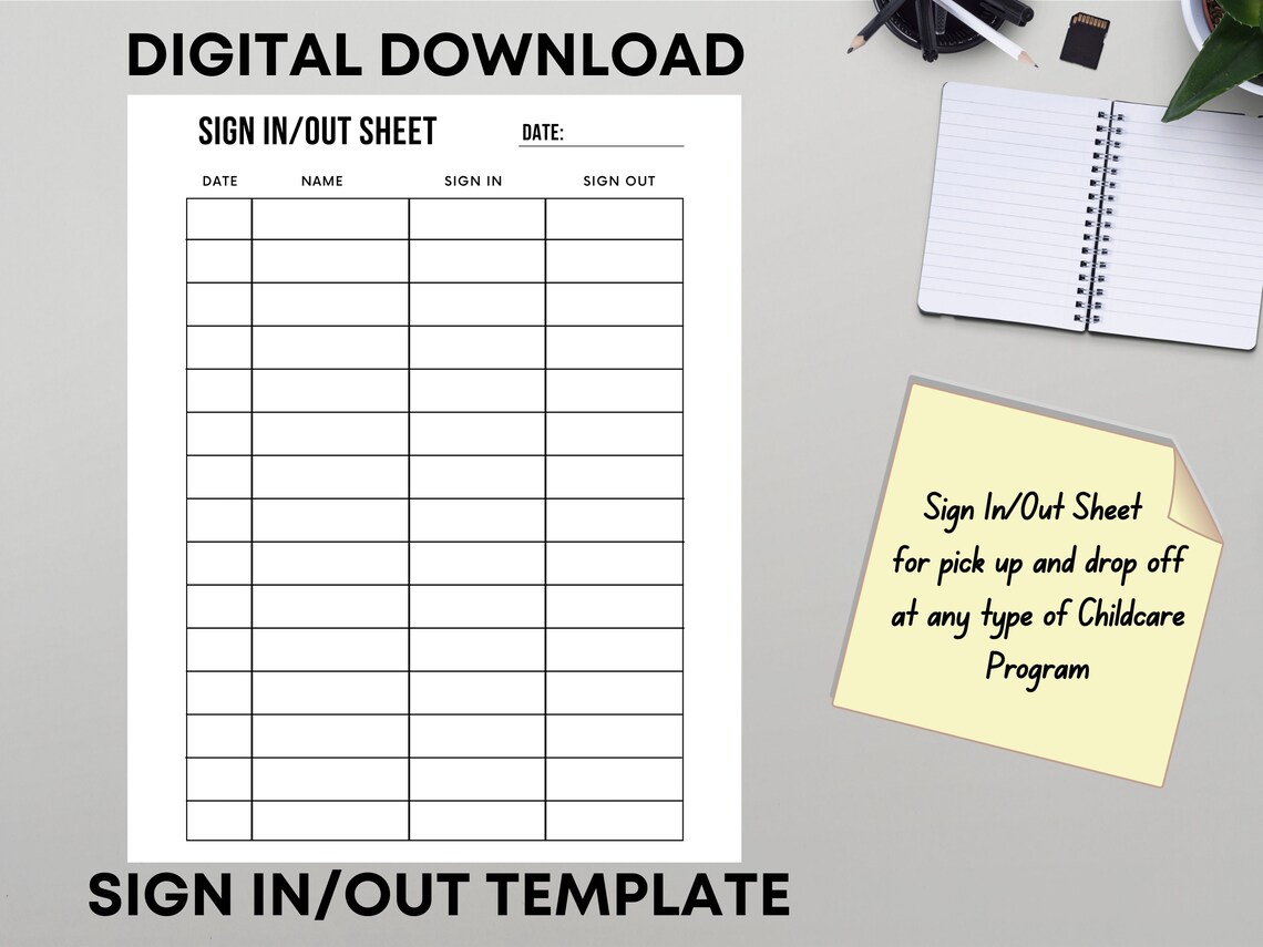 Childcare Daily Sign in Sign Out Template Printable, Weekly Sign in ...