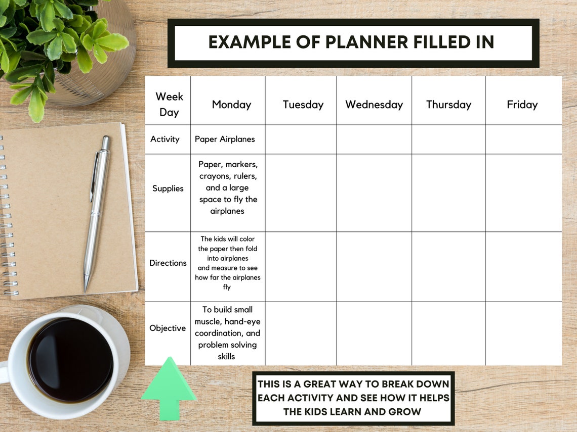 Weekly Activity Planner Template Printable, Childcare Program, Daycare ...