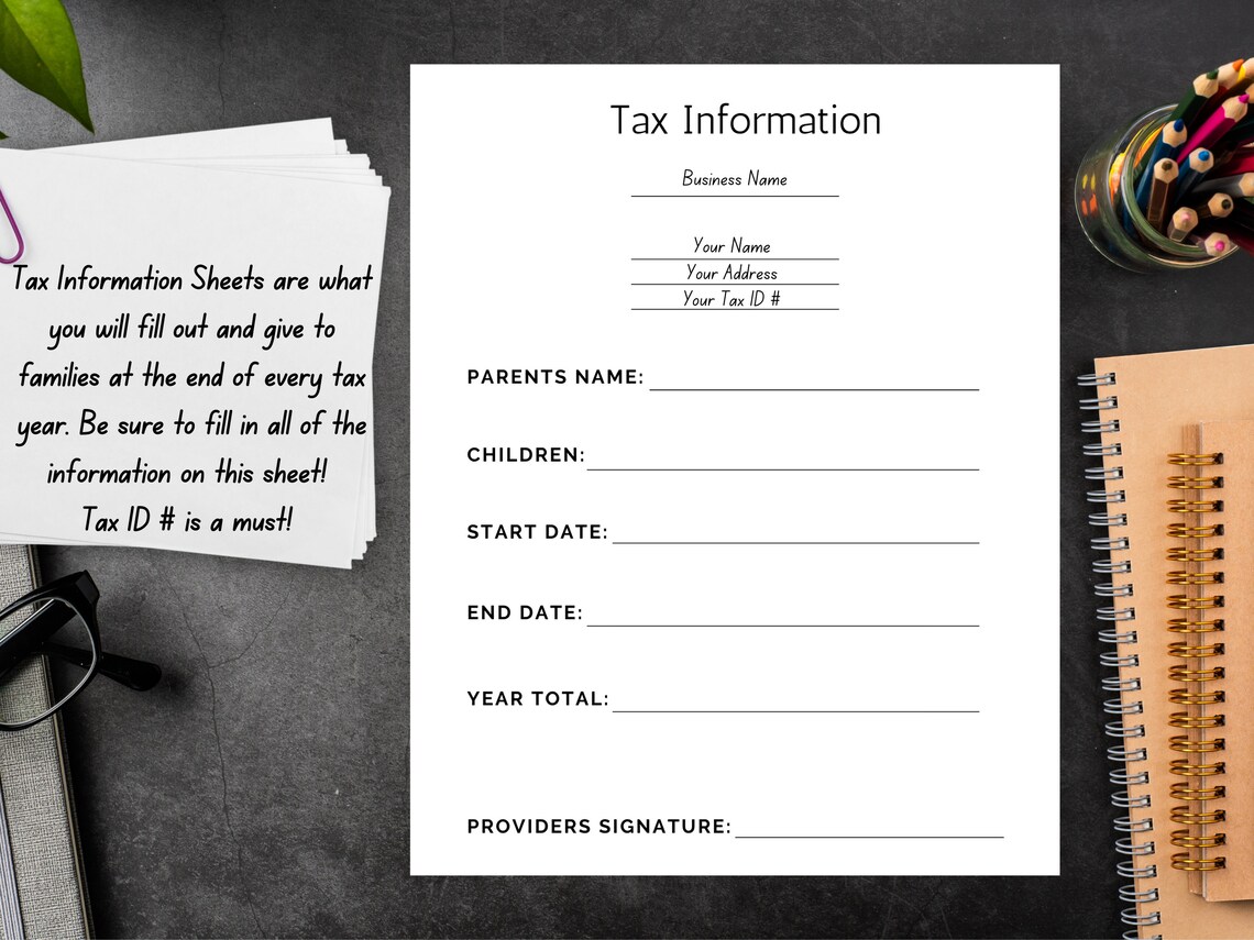 Blank Tax Information Template Printable, Childcare Program, Daycare ...