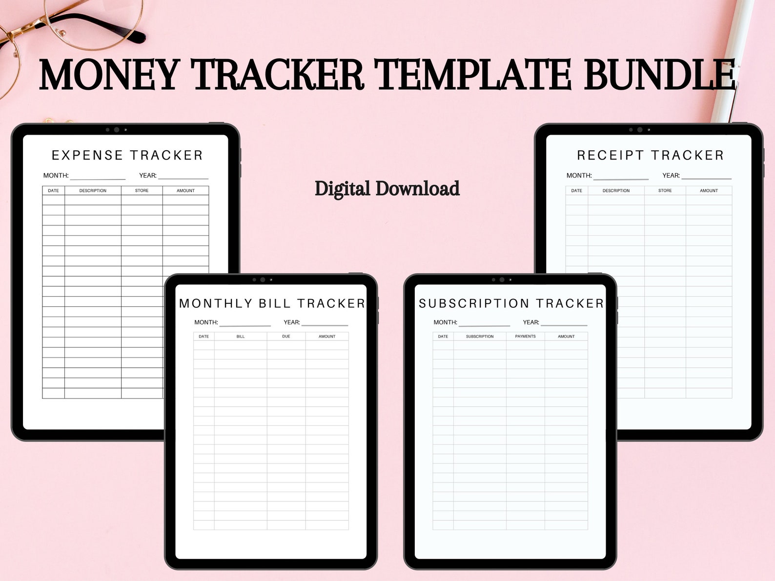 Money Tracker Template Printable Bundle, Digital Download, Receipt ...
