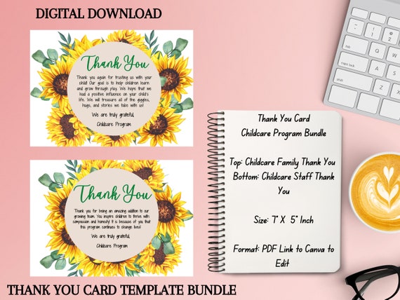 Thank You Card Bundle Editable Templates Childcare to Family - Etsy