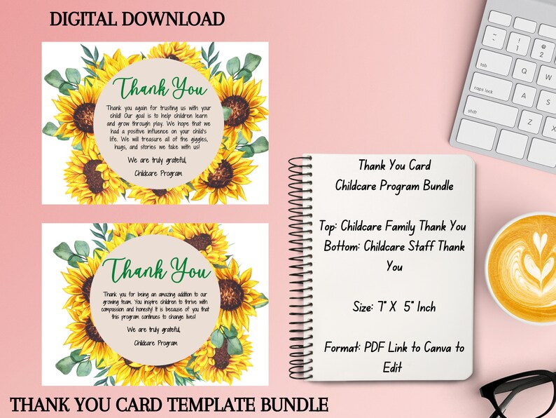 Thank You Card Bundle Editable Templates Childcare to Family - Etsy