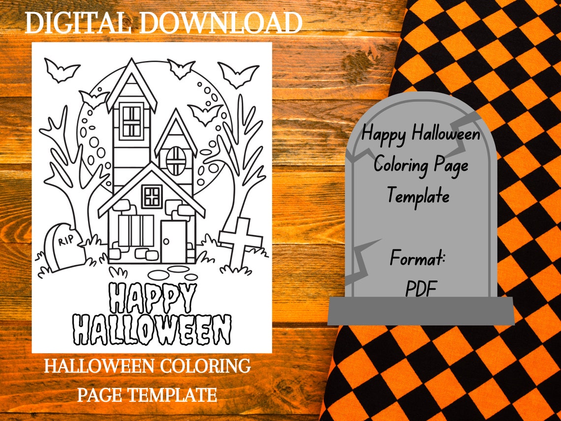 Happy Halloween Coloring Page Template Printable Halloween - Etsy