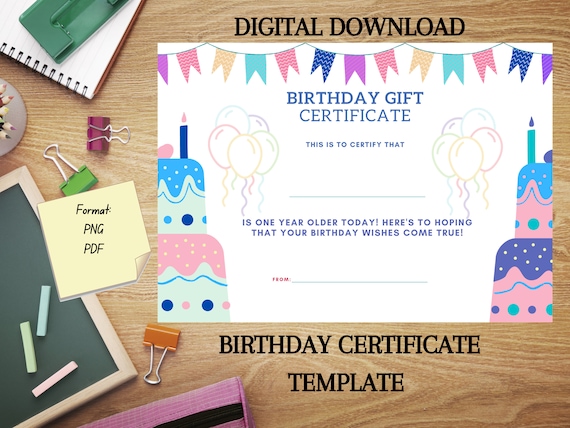 Birthday Certificate Template Printable Blank Digital | Etsy