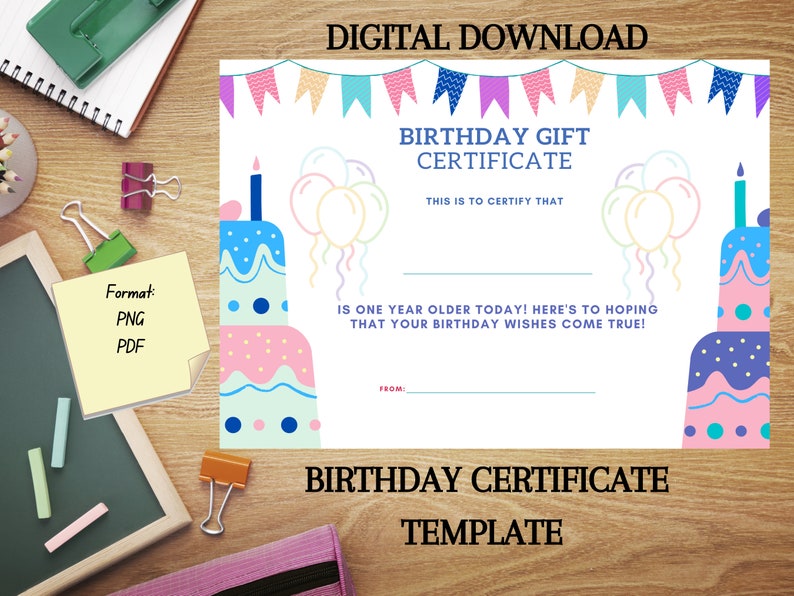 Birthday Certificate Template Printable Blank Digital | Etsy