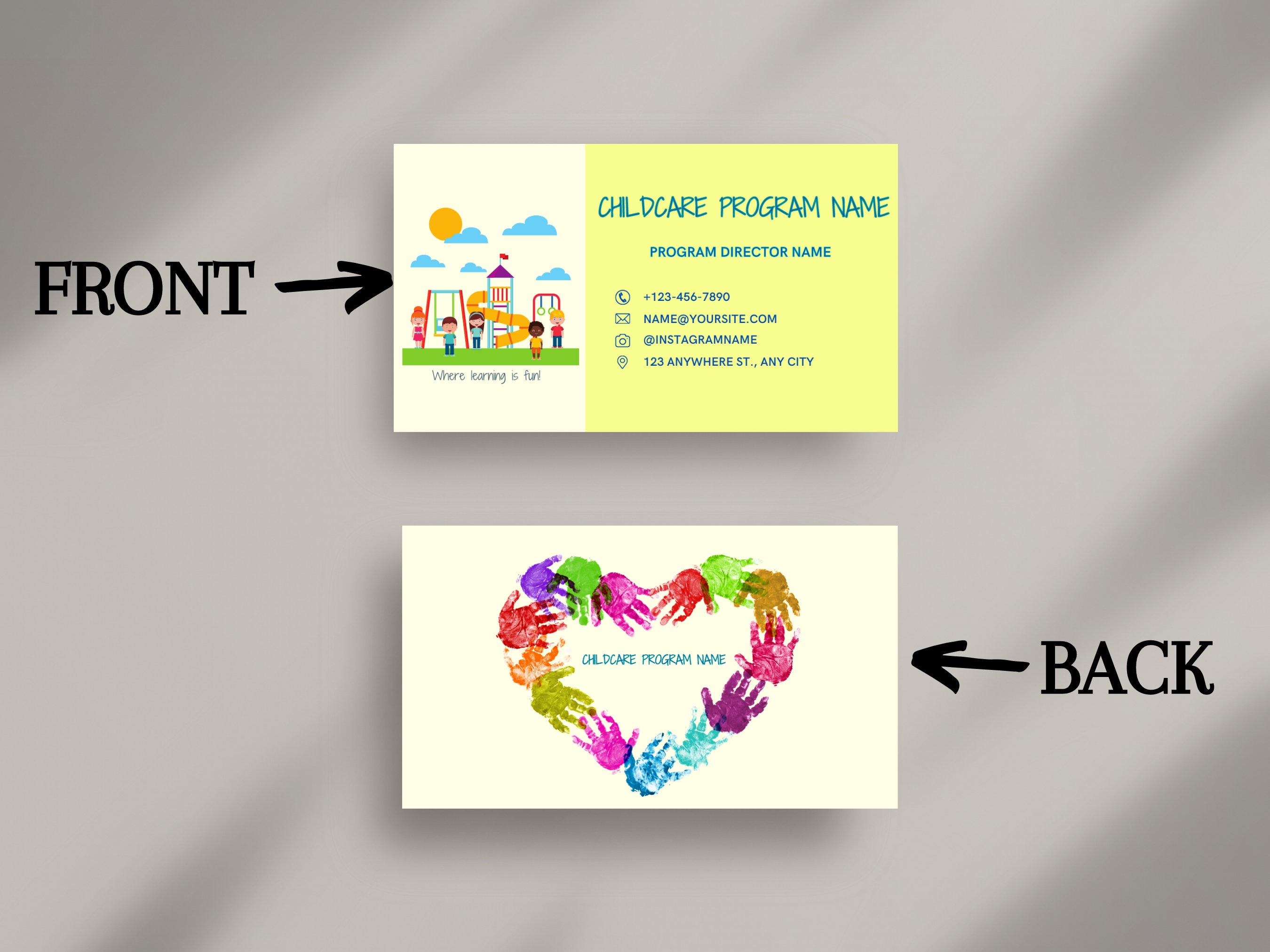 Childcare Business Card Template, Editable Business Card Template for ...