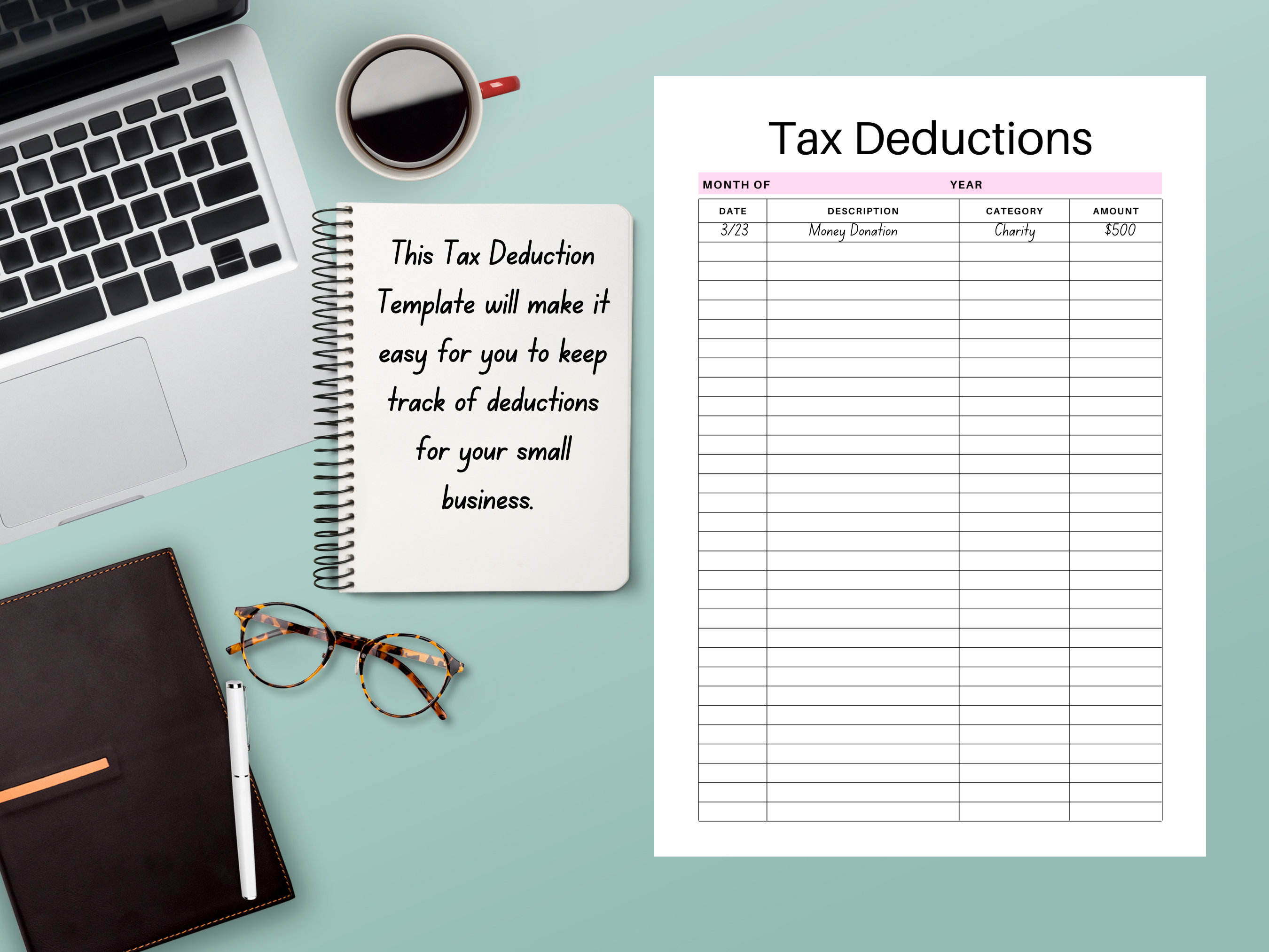Tax Deduction Tracker Template Printable, Digital Download, Small ...