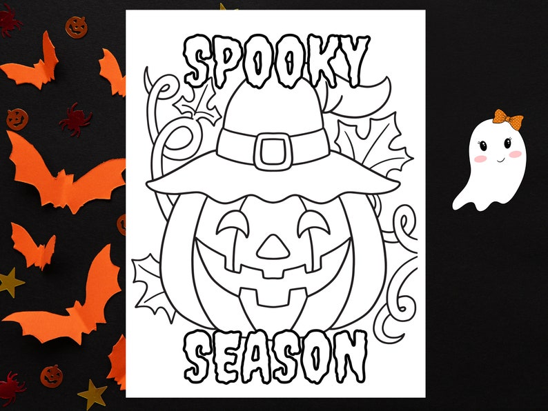 Spooky Season Coloring Page Template Printable, Childrens Halloween ...