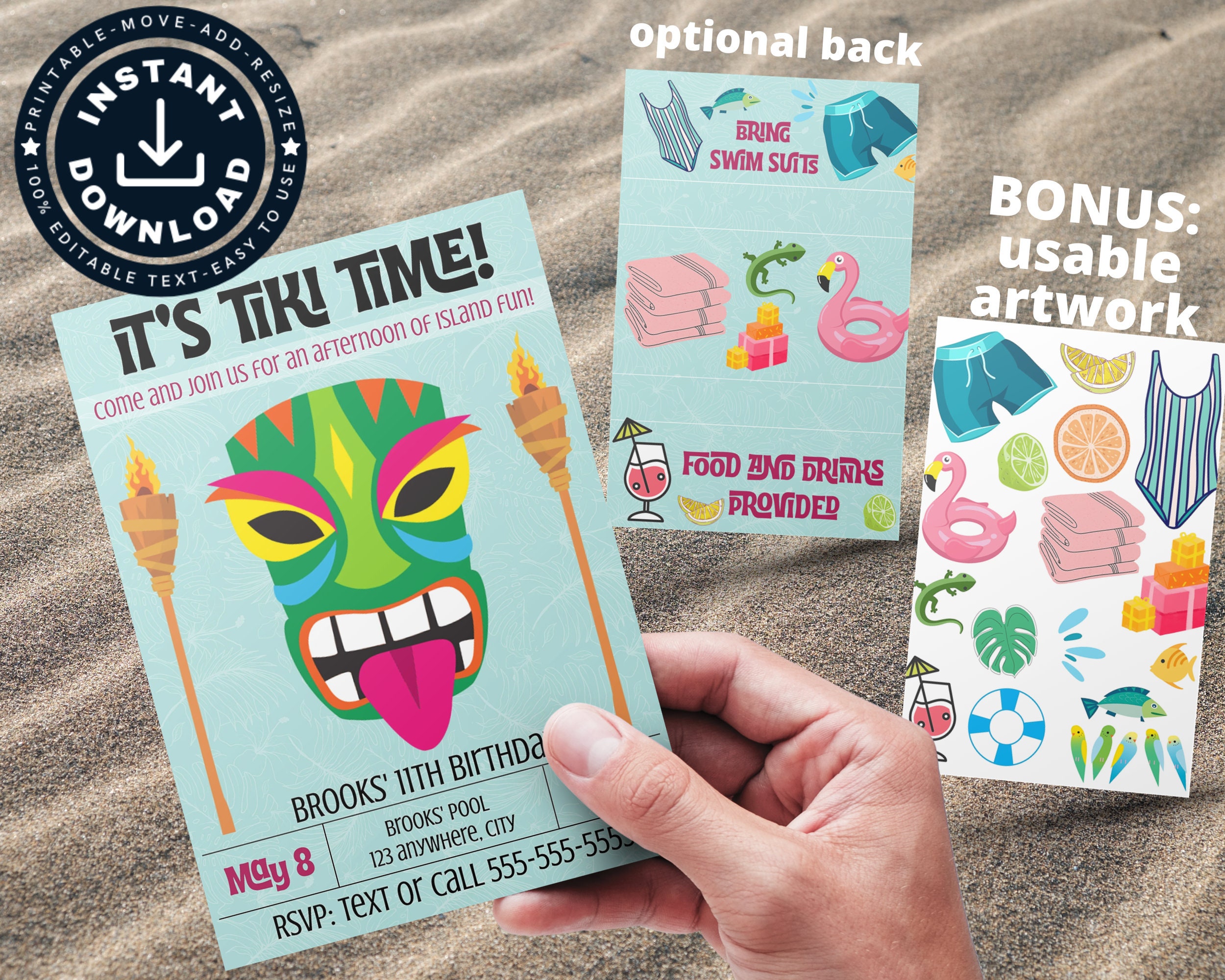 Tropical Tiki Themed Birthday Party Invite EDITABLE | LUAU INVITATION ...