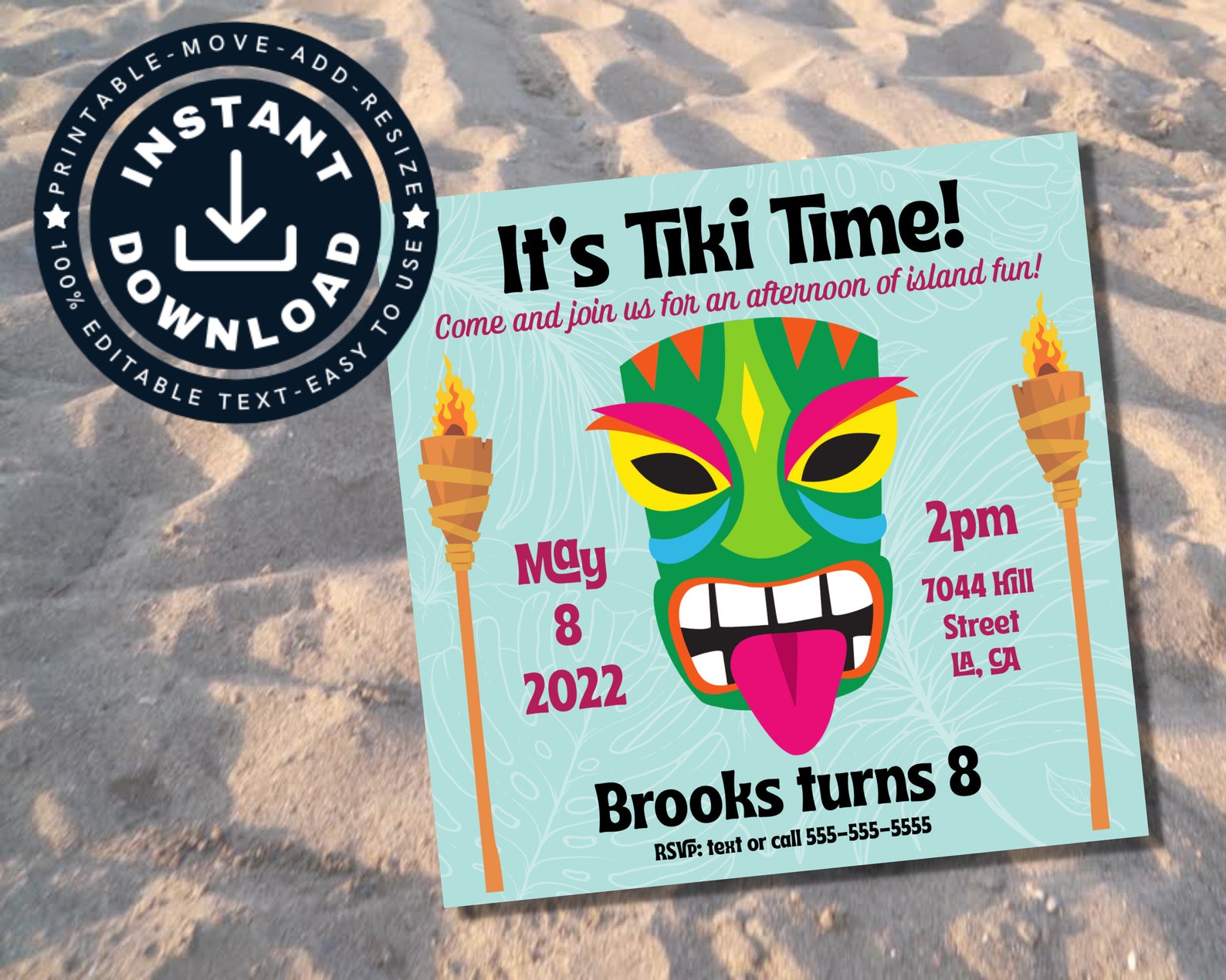 Tropical Tiki Themed Birthday Party Invite EDITABLE | LUAU INVITATION ...