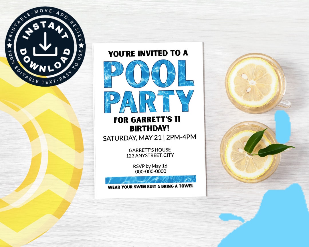 Customizable Pool Party Template - Modern, Clean and Simple - Etsy