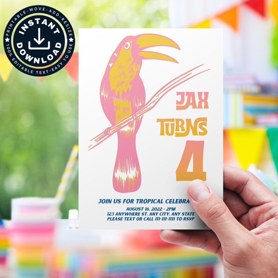 Tropical Themed Party Invitation - Fully Editable Colors and Text Using ...