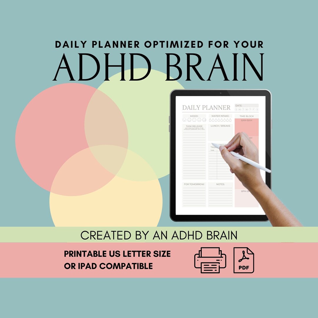 ADHD Daily Planner – Printable + iPad PDF | Time Blocking, Habit ...