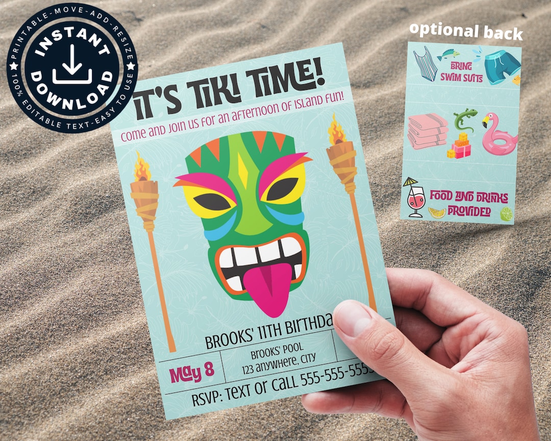 Tropical Tiki Themed Birthday Party Invite EDITABLE | LUAU INVITATION ...