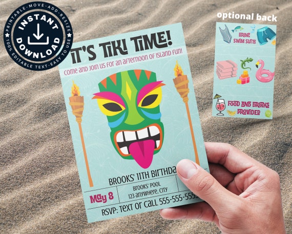 Tropical Tiki Themed Birthday Party Invite EDITABLE LUAU - Etsy