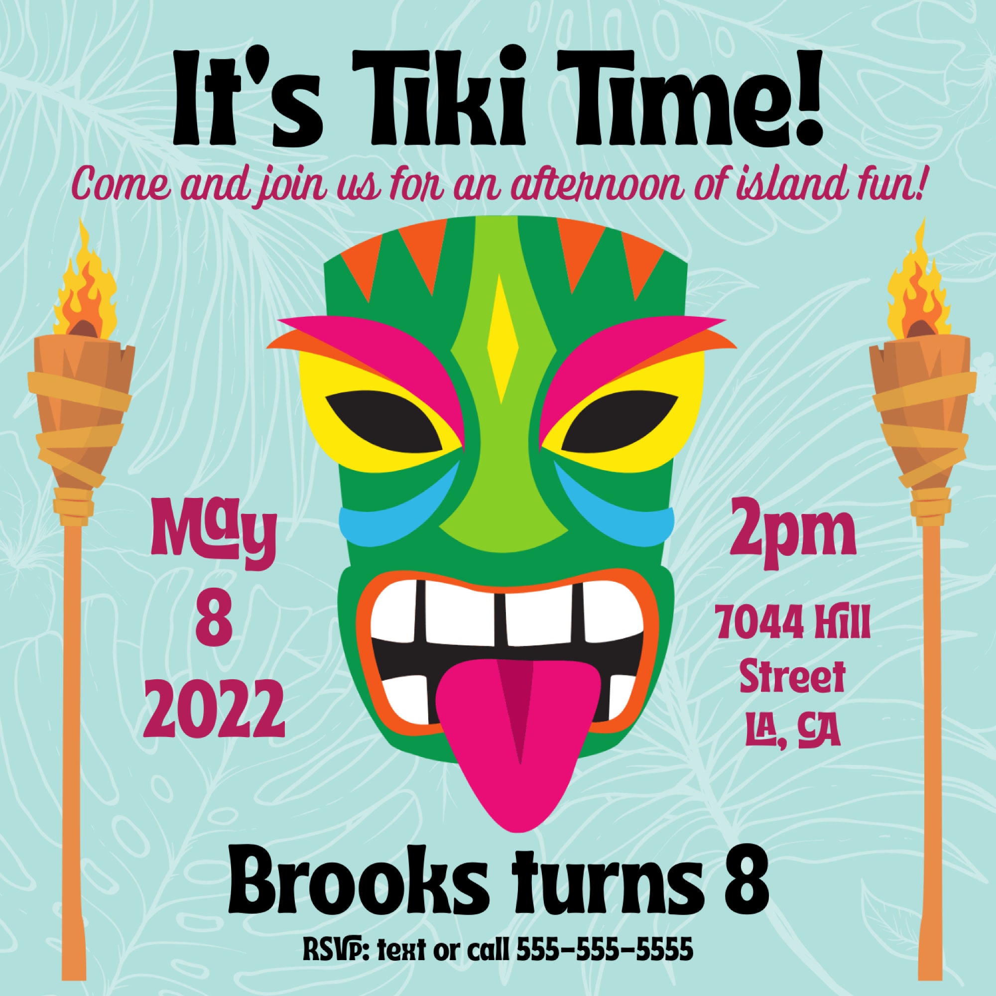Tropical Tiki Themed Birthday Party Invite EDITABLE | LUAU INVITATION ...