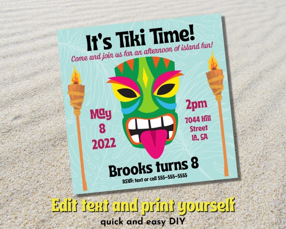Tropical Tiki Themed Birthday Party Invite EDITABLE | Etsy