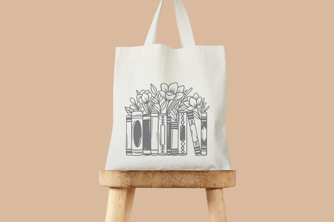 Floral Books Canvas Tote Bag - Library Book Bag (15x16) - Etsy