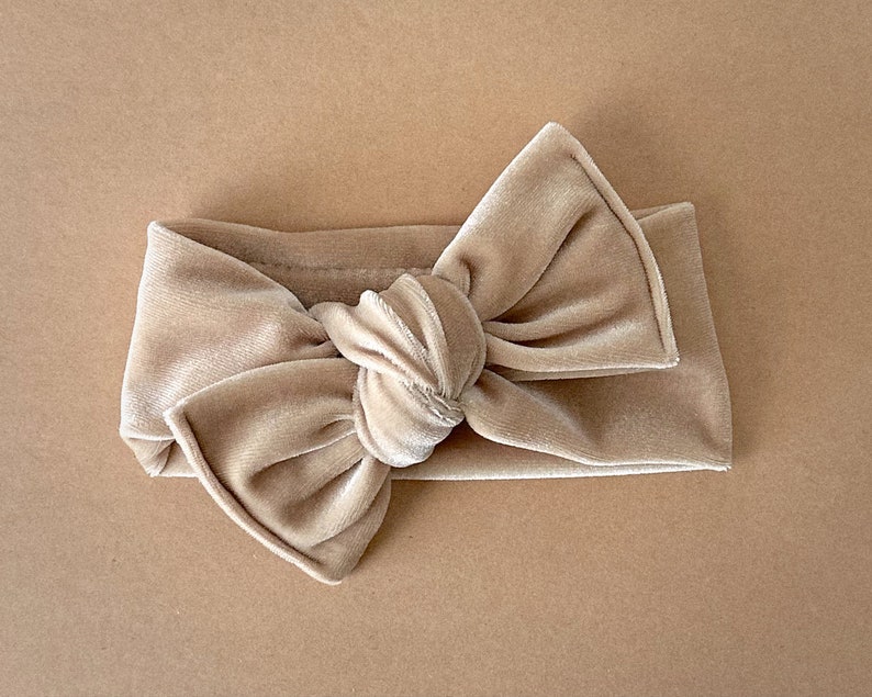Tan Velvet Tie on Headwrap Bow Velvet Bow Headband Super Stretchy ...