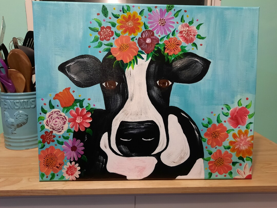 Original Acrylic Cow Painting on 16x 20 Canvas - Etsy