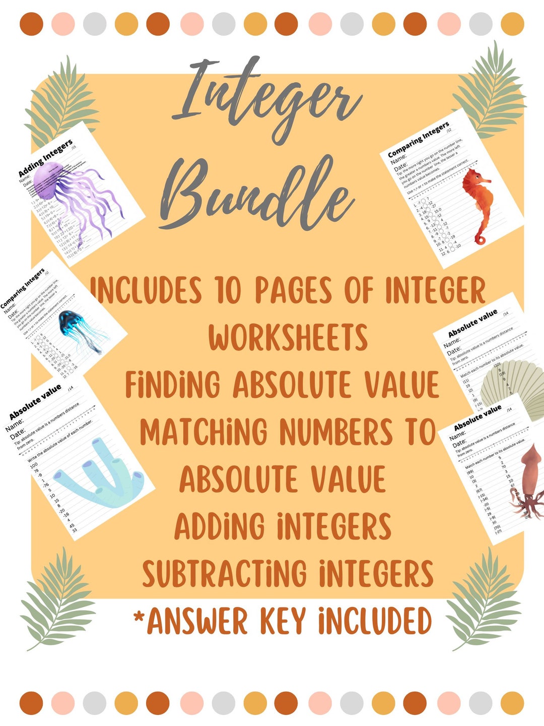 Integer Worksheet Bundle - Etsy