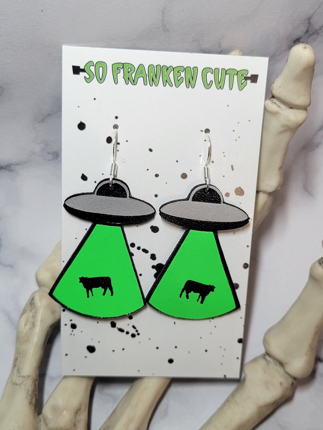 UFO Cow Abduction Earrings- Alien-faux Leather Earrings-hypoallergenic ...