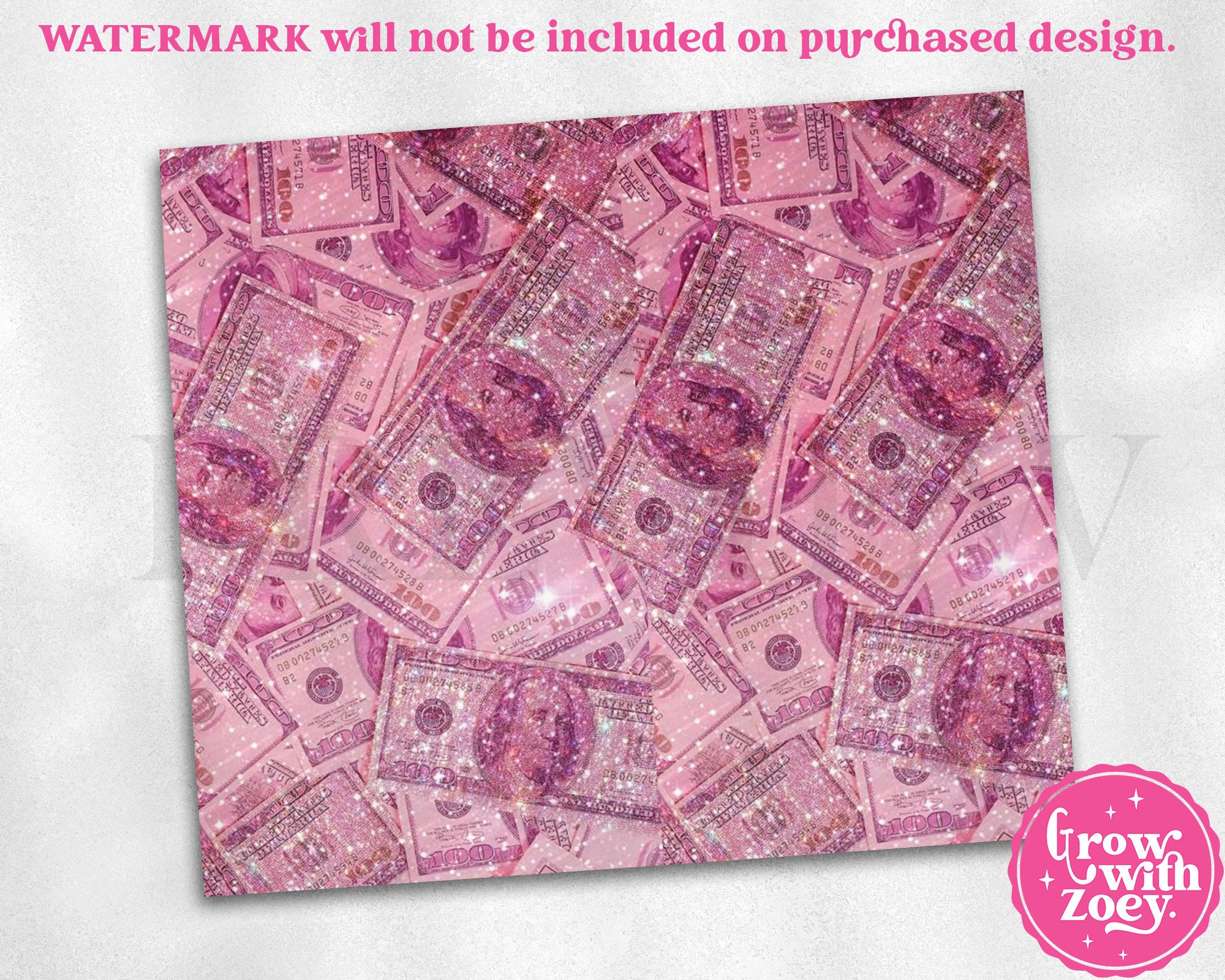 Digital Pink Glitter Dollar Bill , PNG Sublimation 300 Dpi, Sublimation ...