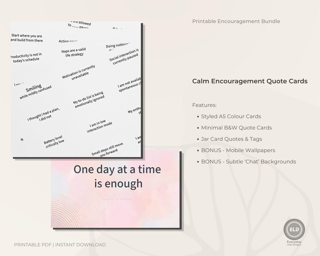 Calm Encouragement Bundle | Printable Quote Cards - Jar Cards and Phone ...