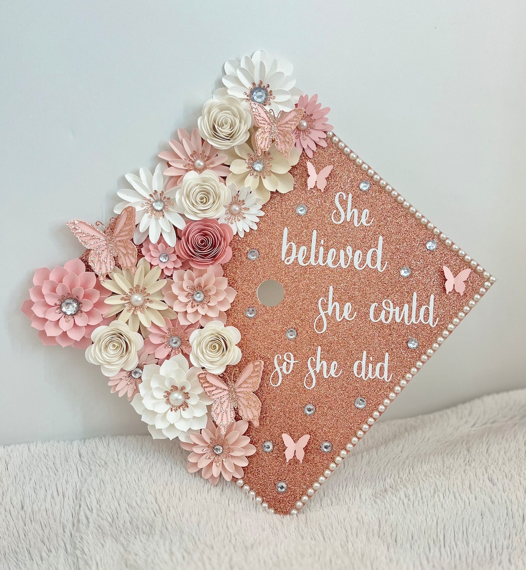 Rose Gold/pink Graduation Cap Topper Paper Flowers Paper Butterflies ...