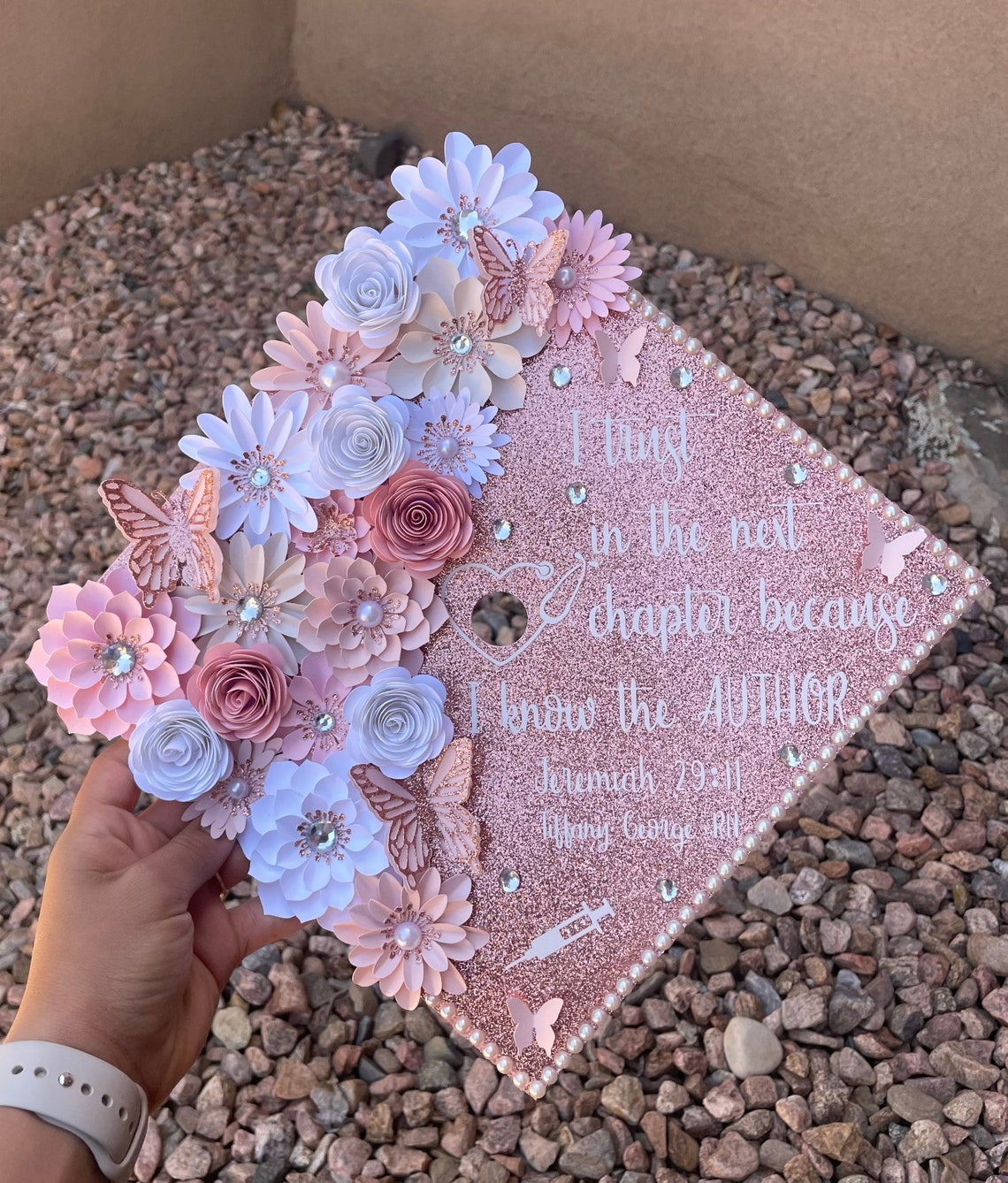 Rose Gold/pink Graduation Cap Topper Paper Flowers Paper - Etsy