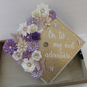 Purple/gold Graduation Cap Topper Paper Flowers Paper Butterflies ...