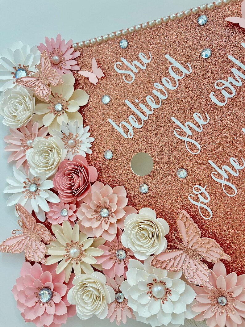 Rose Gold/pink Graduation Cap Topper Paper Flowers Paper - Etsy