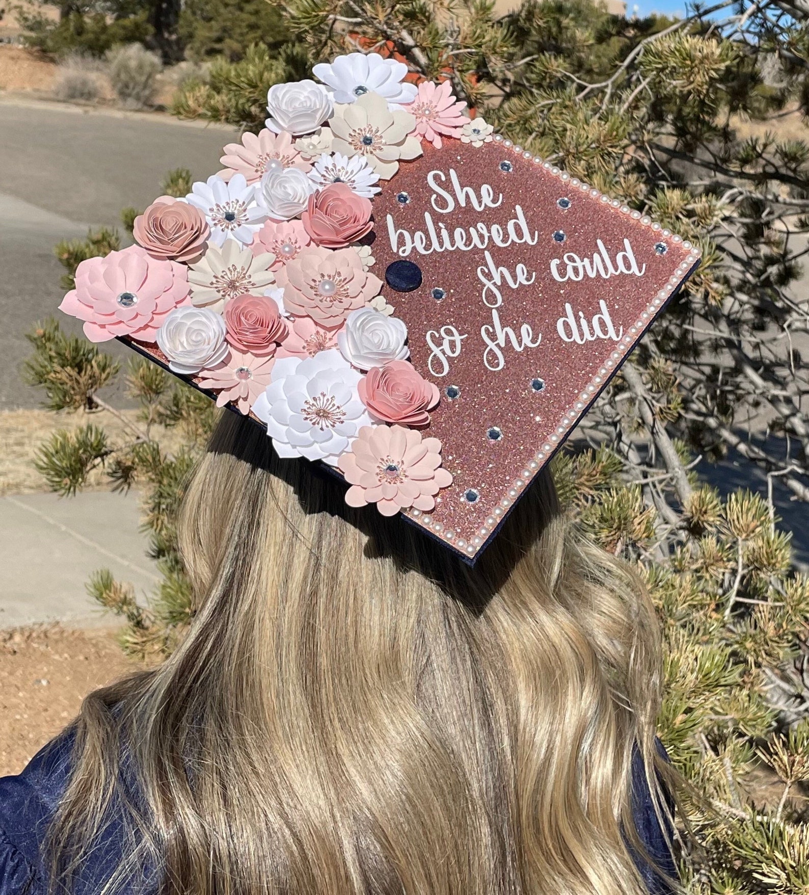 Rose Gold/pink Graduation Cap Topper Paper Flowers Paper - Etsy