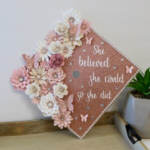 Rose Gold/pink Graduation Cap Topper Paper Flowers Paper Butterflies ...