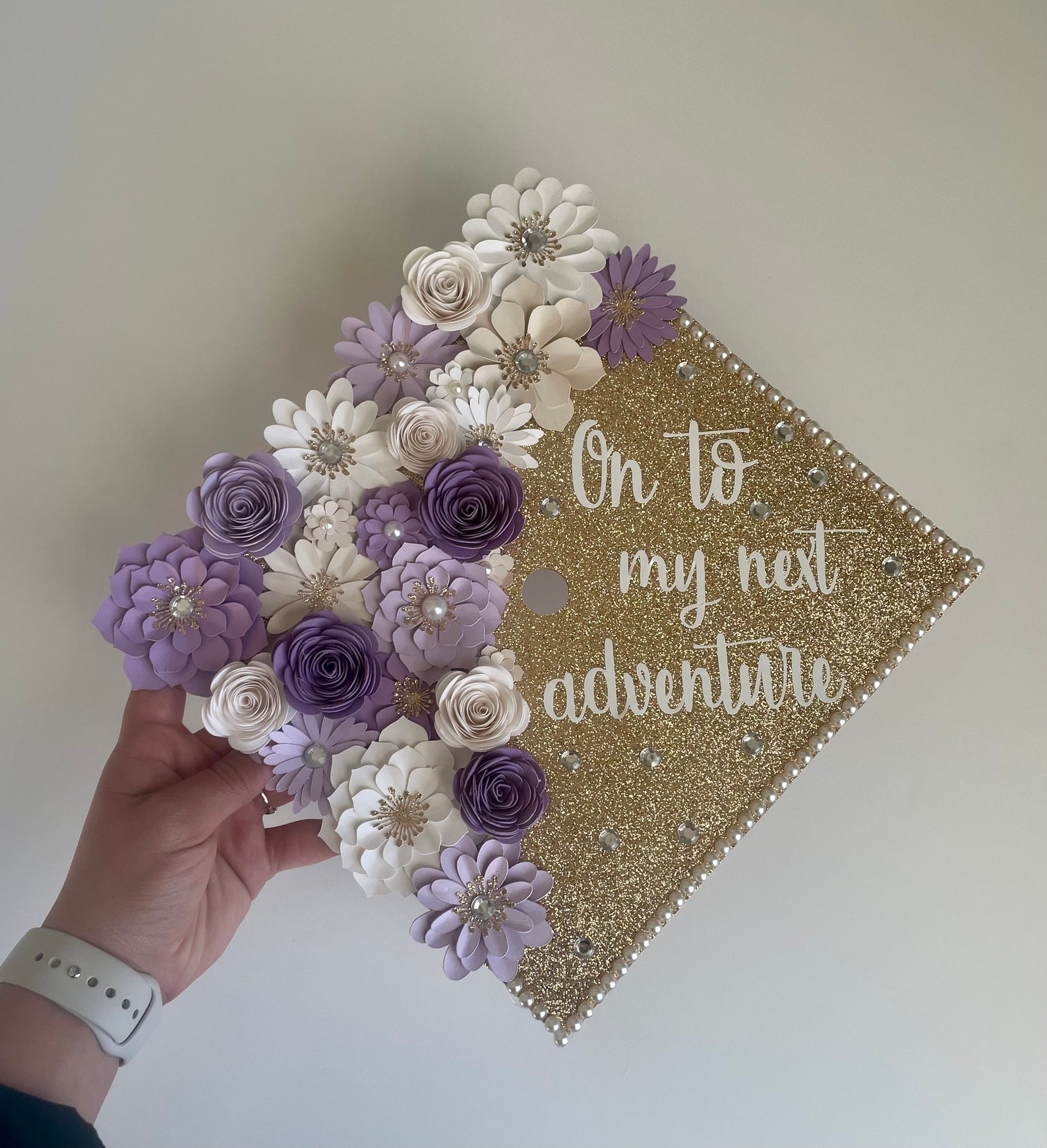 Purple/gold Graduation Cap Topper Paper Flowers Paper - Etsy