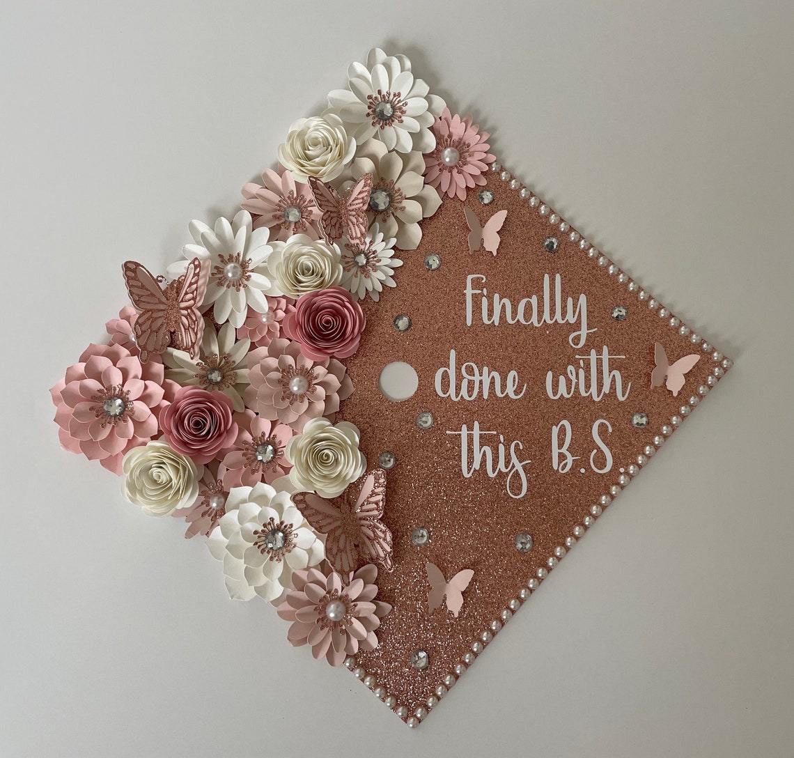 Rose Gold/pink Graduation Cap Topper Paper Flowers Paper - Etsy