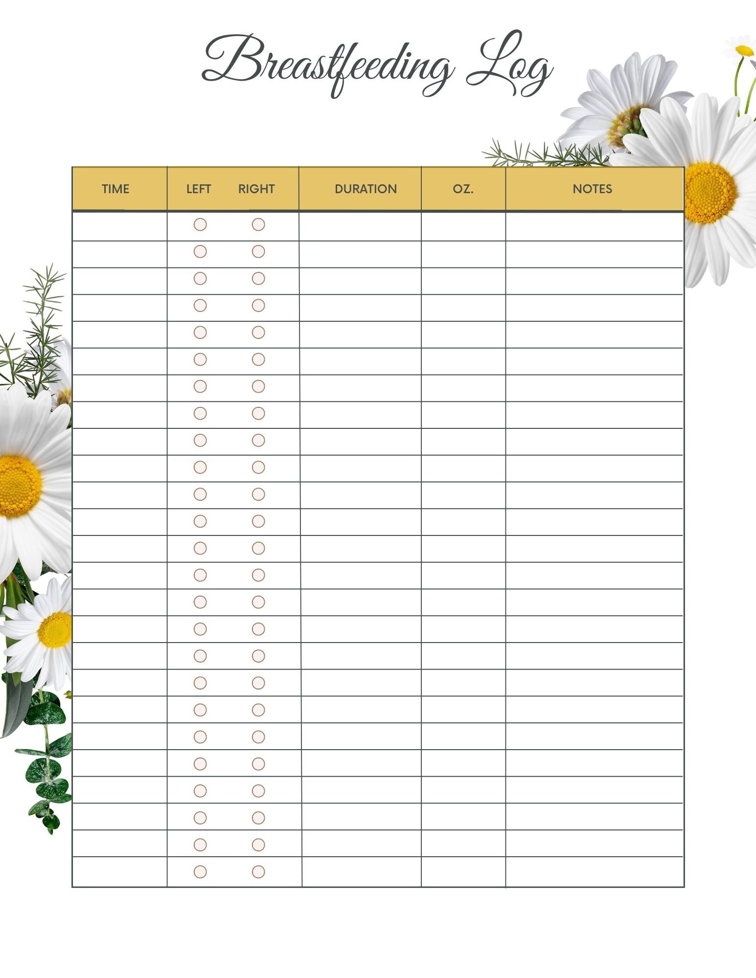 Baby Feeding Schedule | Printable Baby Feeding Log | Breastfeeding ...